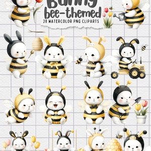 Bunny Bee-themed Watercolor Clipart - Cute Bumblebee Rabbit ...