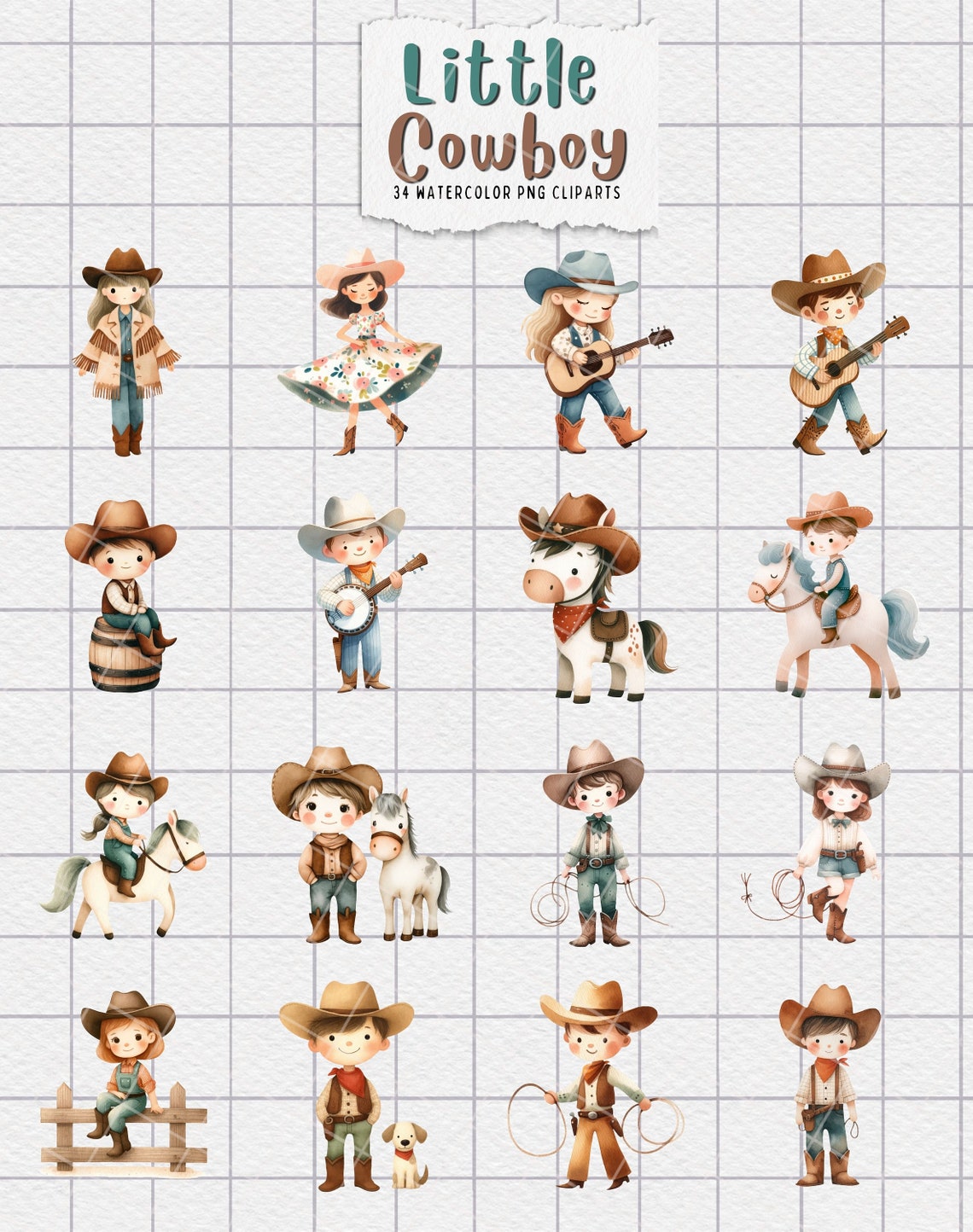 Little Cowboy Clipart, Baby Cowboy PNG, Wild West Clipart, Baby Western ...