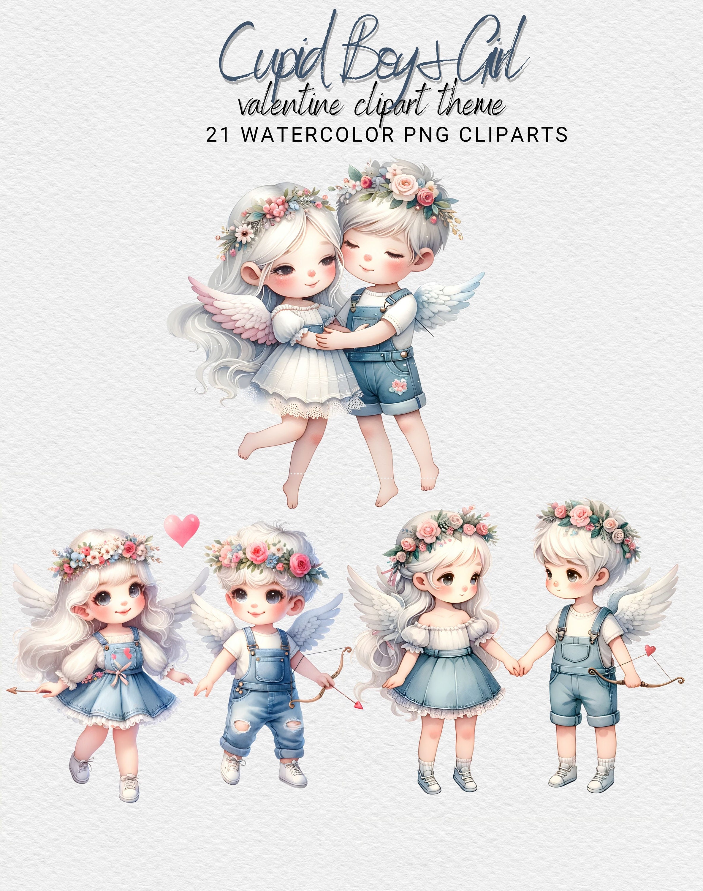 Adorable Cupid Boy and Girl Clipart Collection Valentine's Day Special ...