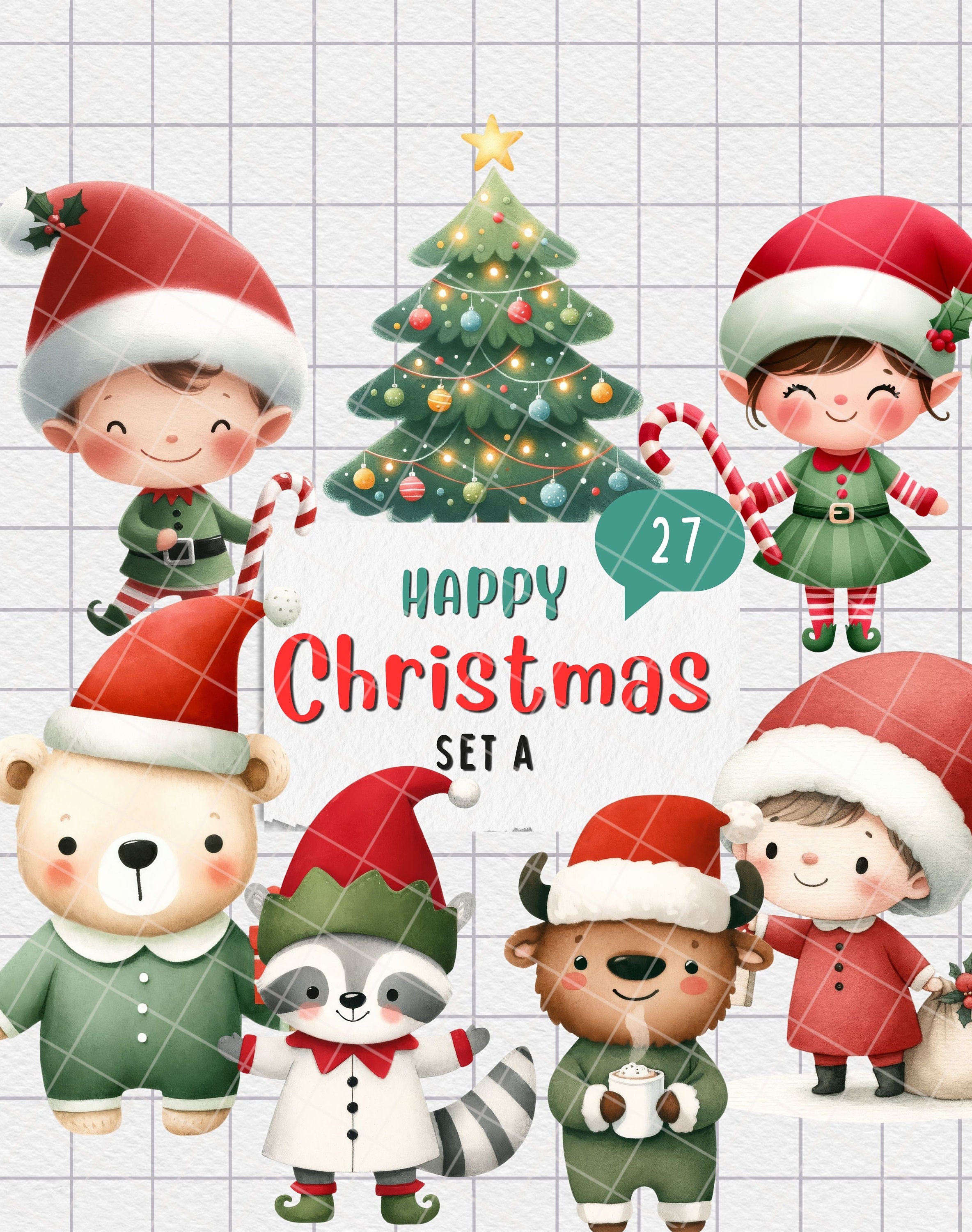 Christmas Set A Clipart 27 Cute Watercolor Pngs Watercolor Clipart ...
