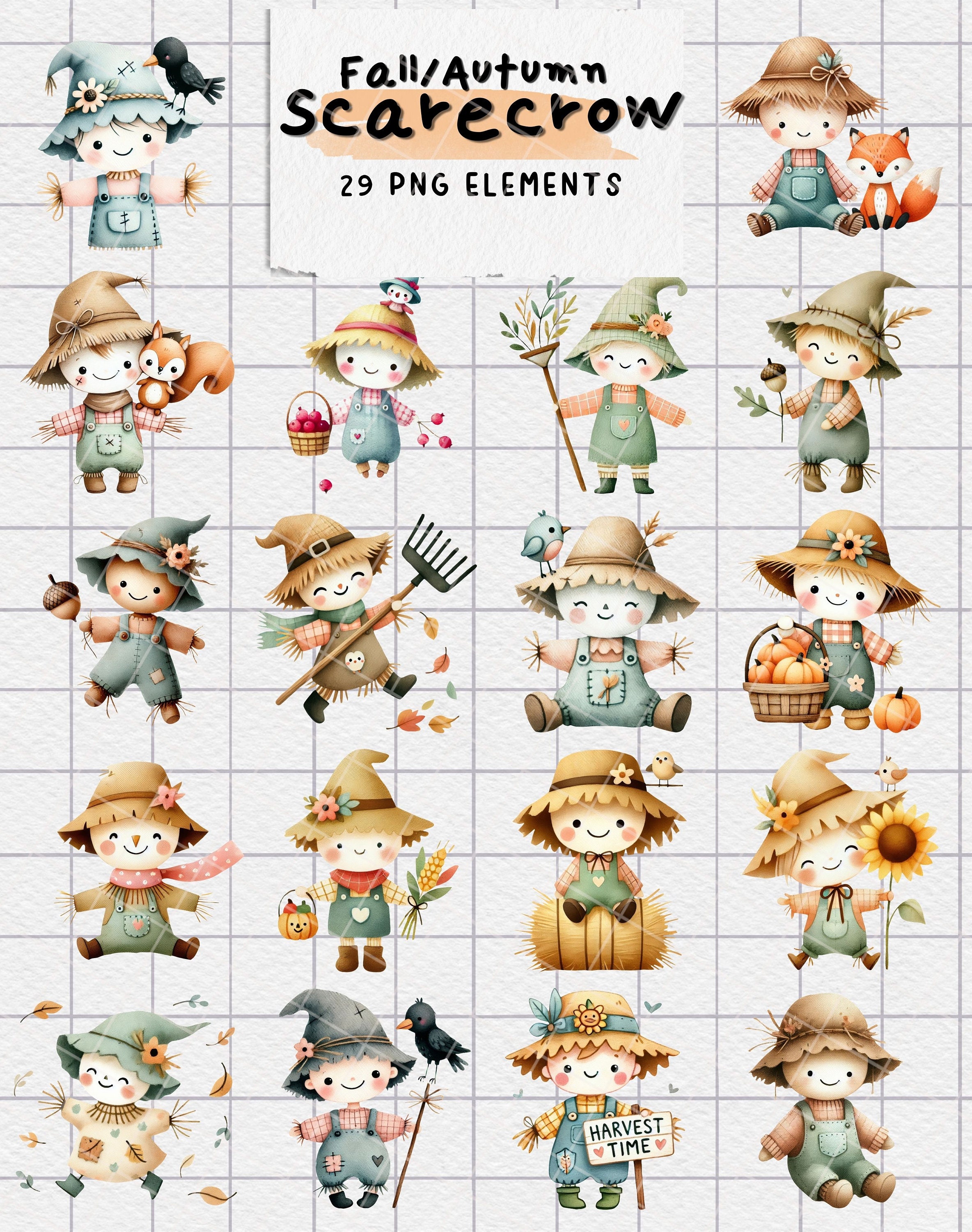 Happy Scarecrow Harvest Clipart Fall Fun PNG Harvest PNG Images Kawaii ...