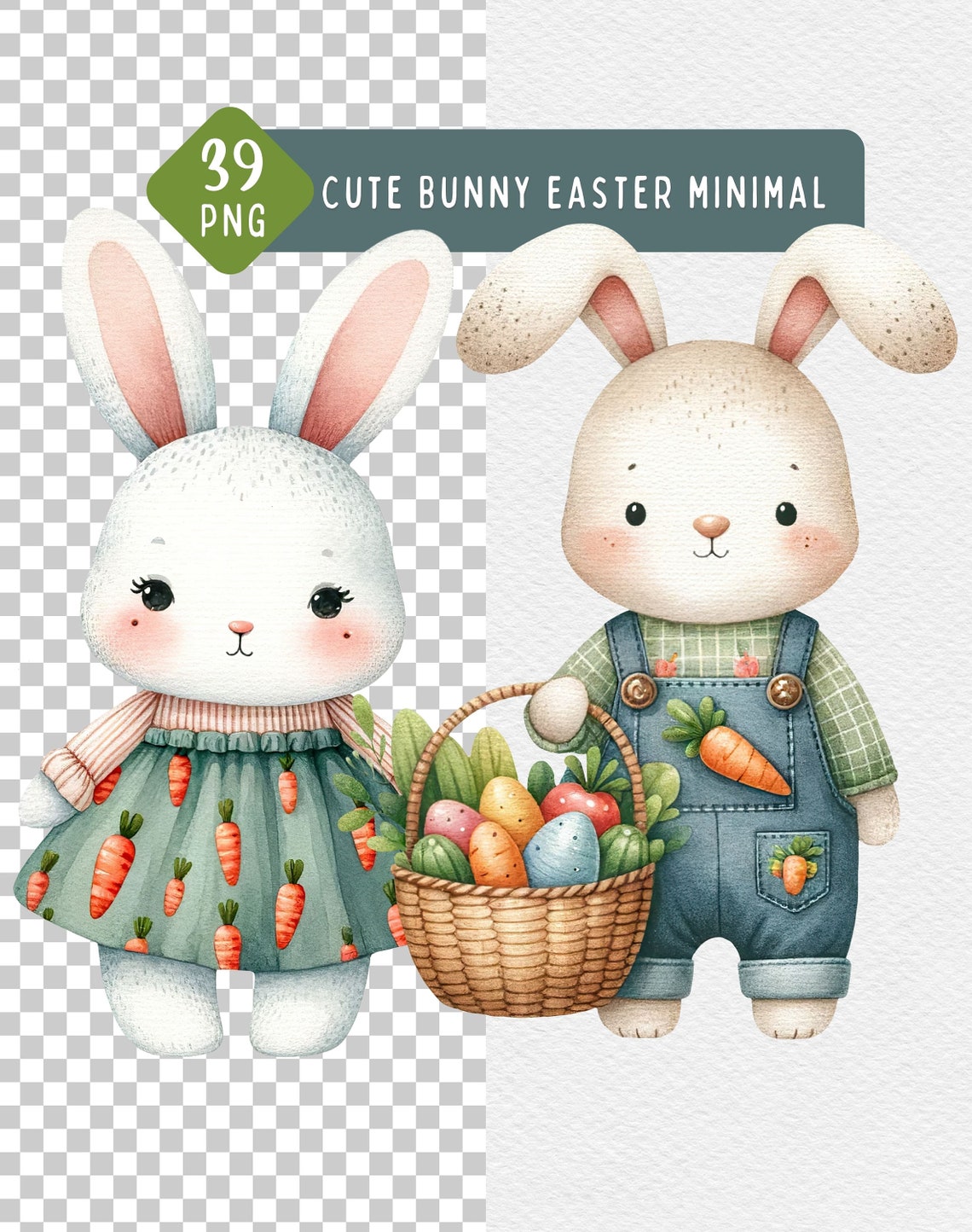 Charming Easter Bunny Clipart Set 39 Whimsical PNG Images for ...
