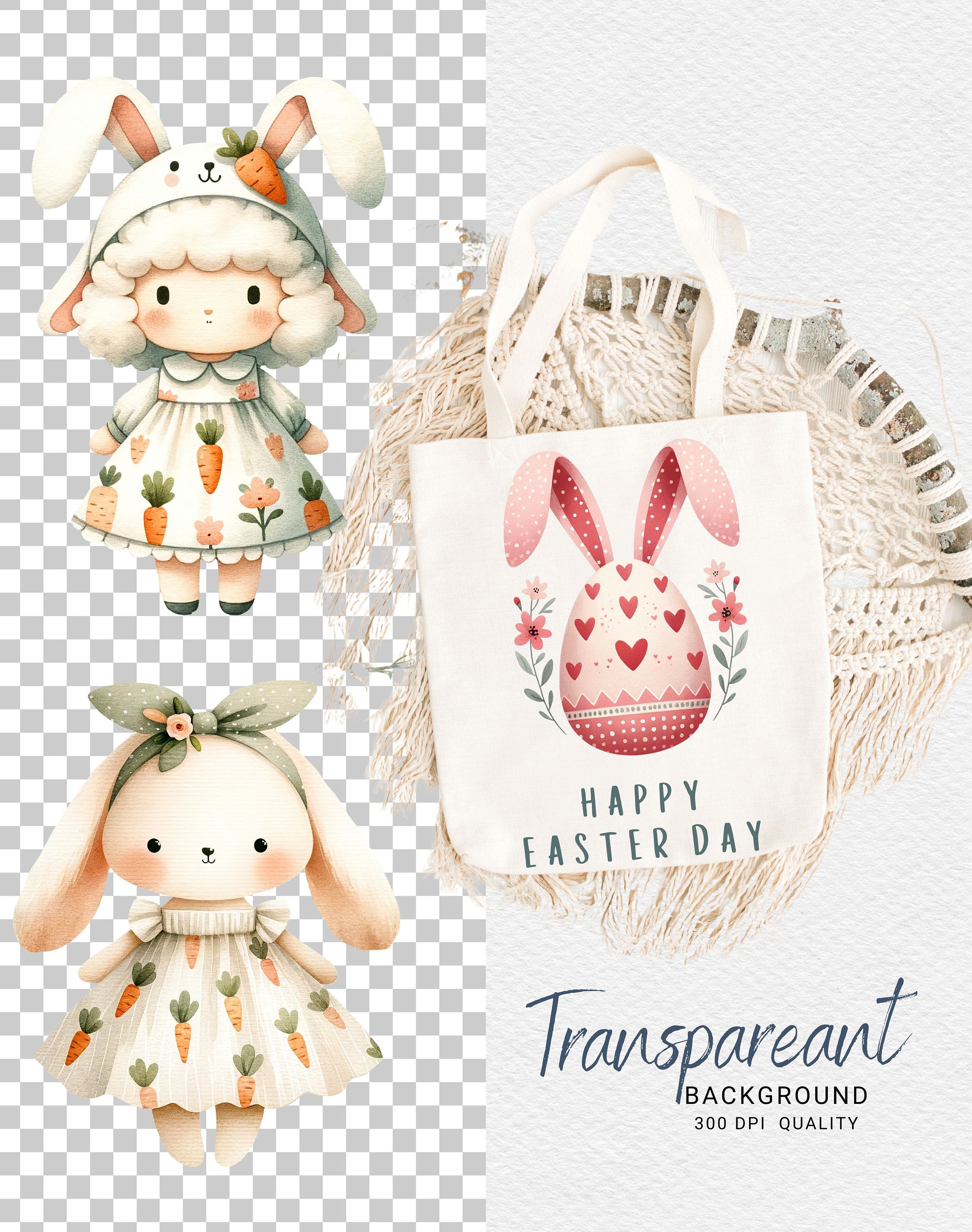 Charming Easter Bunny Clipart Set 39 Whimsical PNG Images for ...
