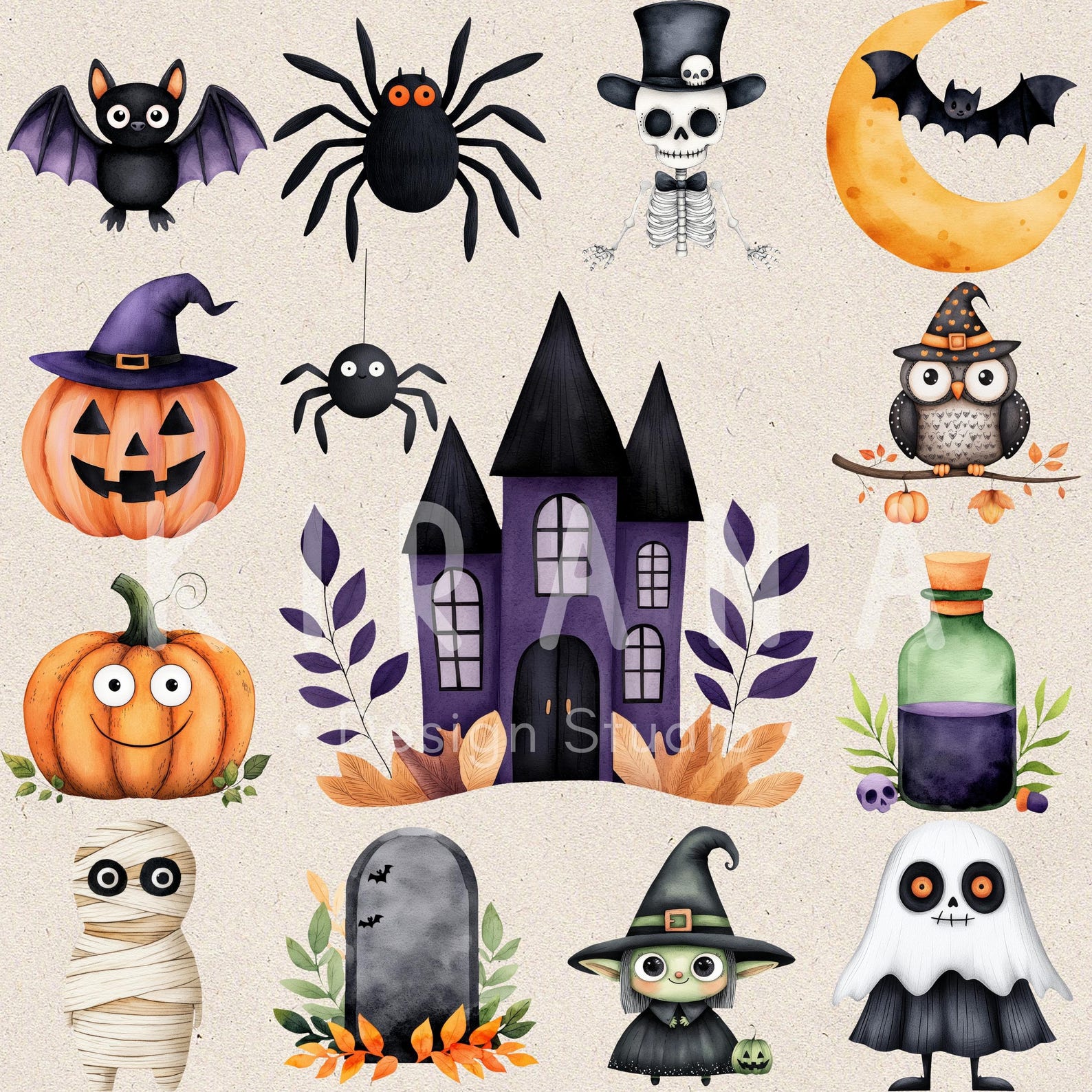 Halloween Clipart Set - 27 PNG Elements, Spooky Cute Halloween ...