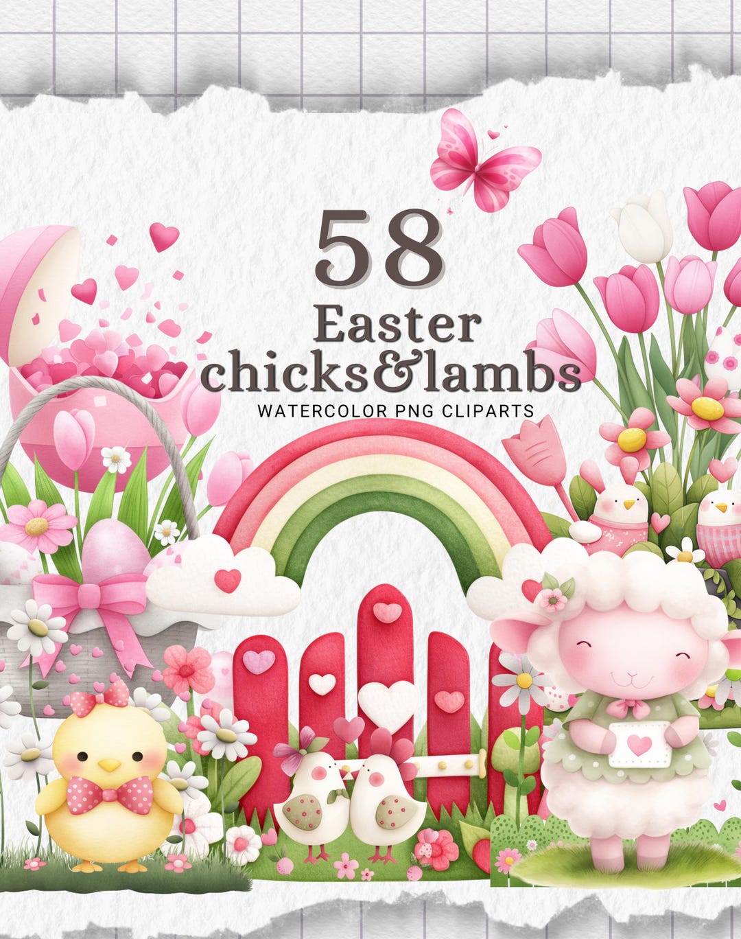 Easter Spring Chicks and Lambs Digital Download, Cute Baby Animals ...