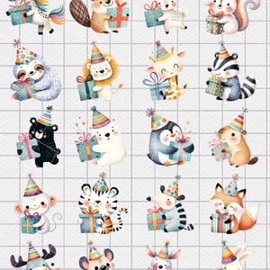 Animals Birthday Gift Clipart - 41 Cute Watercolor Pngs Set Watercolor ...