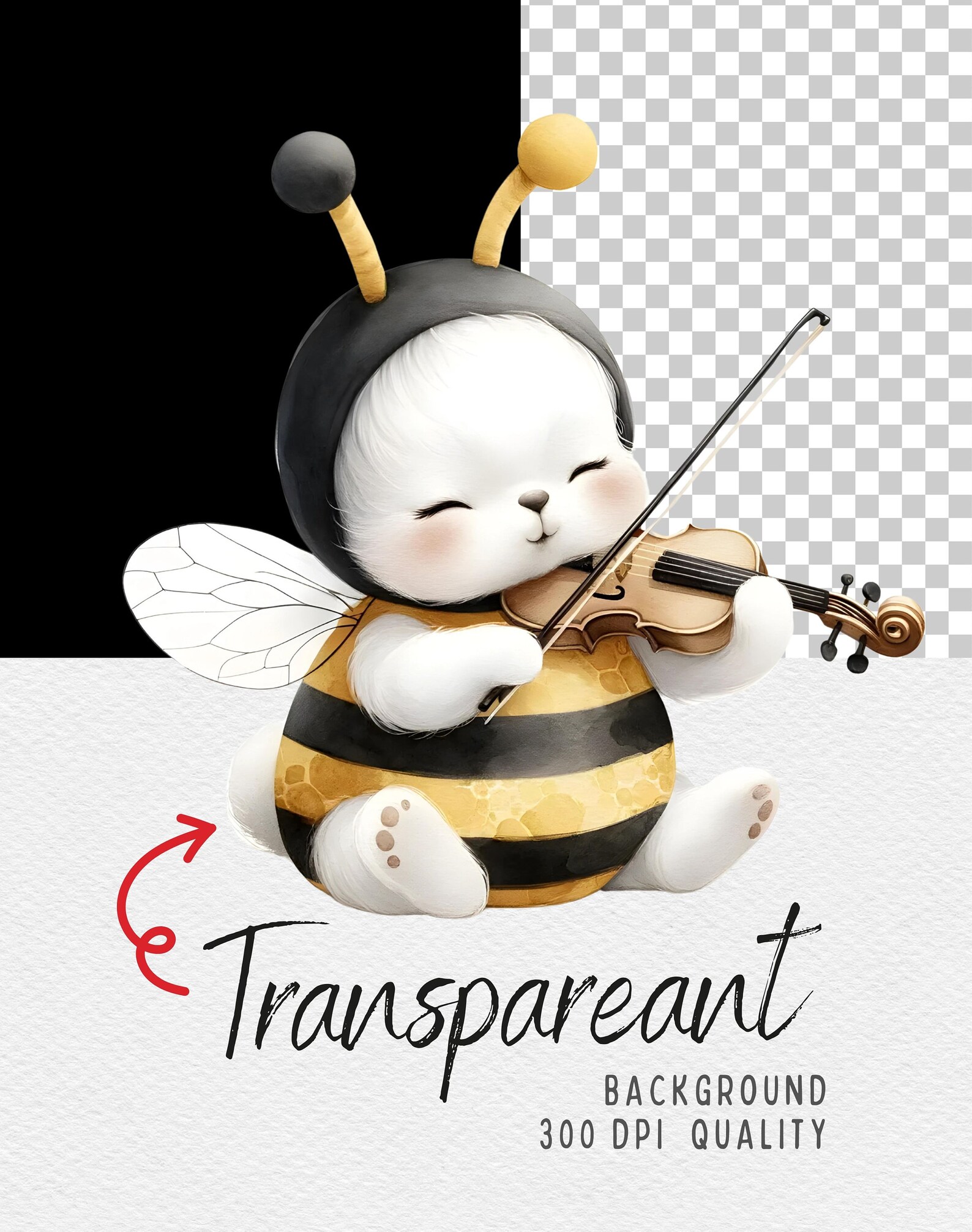 Bunny Bee-themed Watercolor Clipart - Cute Bumblebee Rabbit ...