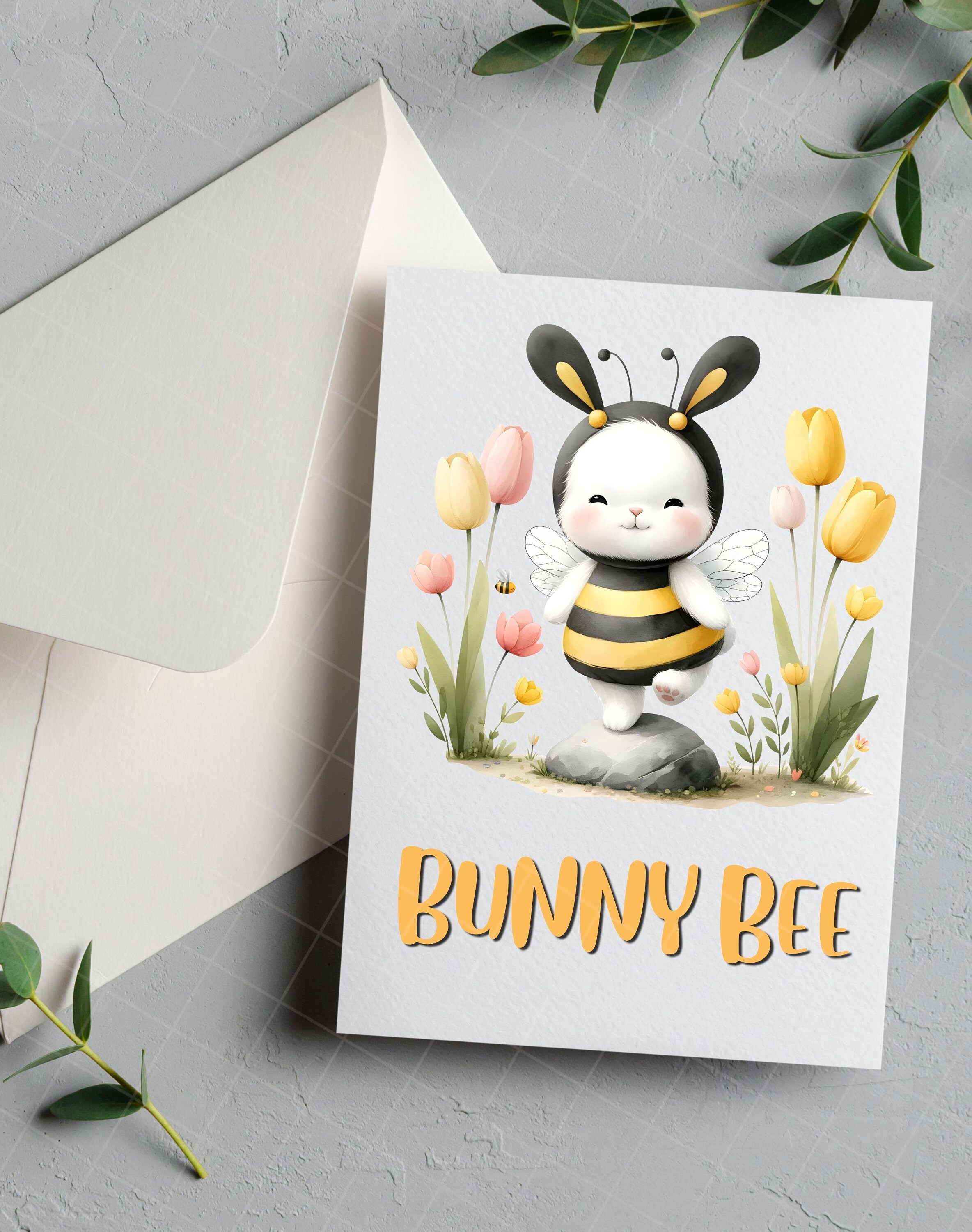 Bunny Bee-themed Watercolor Clipart Cute Bumblebee Rabbit Illustrations ...