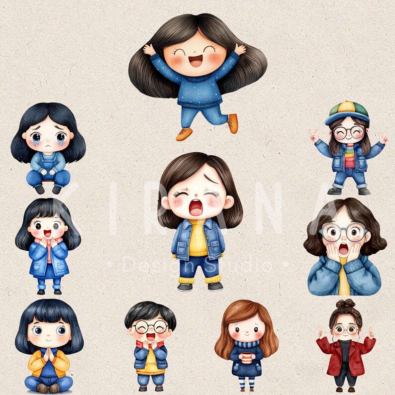 Cute Chibi Girl Clipart Set 20 PNG Elements, Adorable Chibi Characters ...