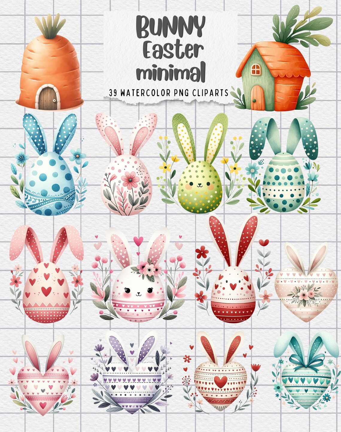 Charming Easter Bunny Clipart Set 39 Whimsical PNG Images for ...