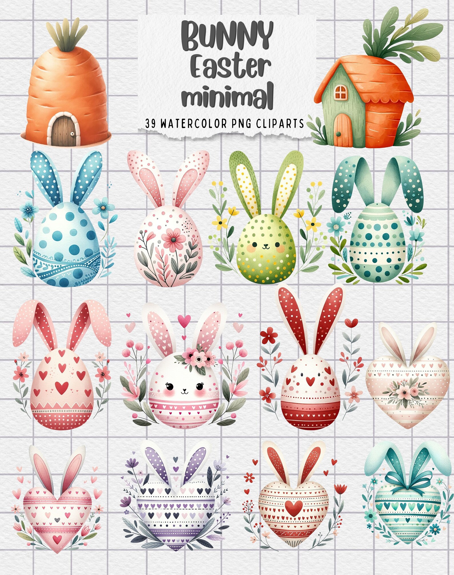 Charming Easter Bunny Clipart Set 39 Whimsical PNG Images for ...