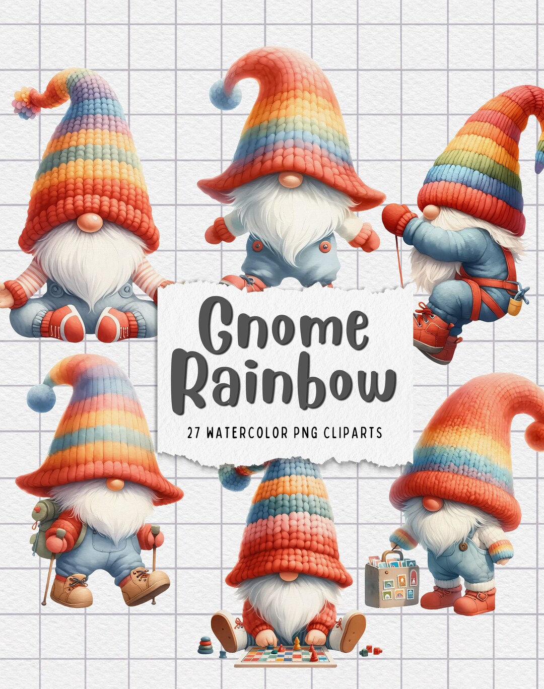 Rainbow Gnome Clipart: Watercolor Adventure PNG Images (digital ...