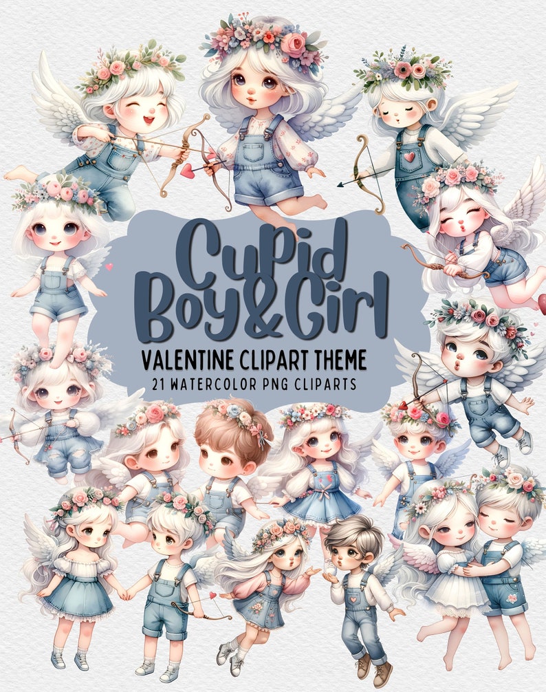 Adorable Cupid Boy and Girl Clipart Collection | - Valentine's Day ...