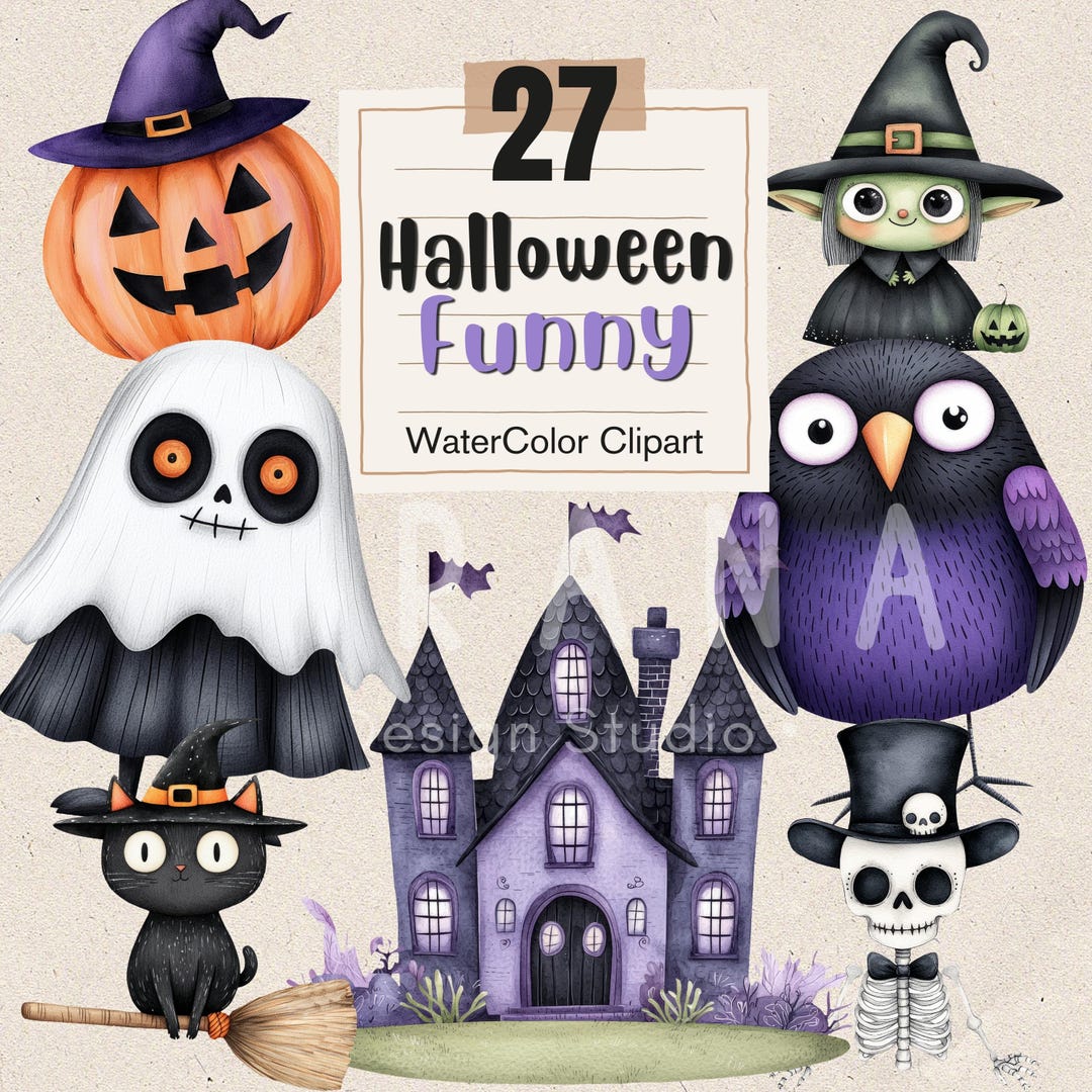 Halloween Clipart Set - 27 PNG Elements, Spooky Cute Halloween ...