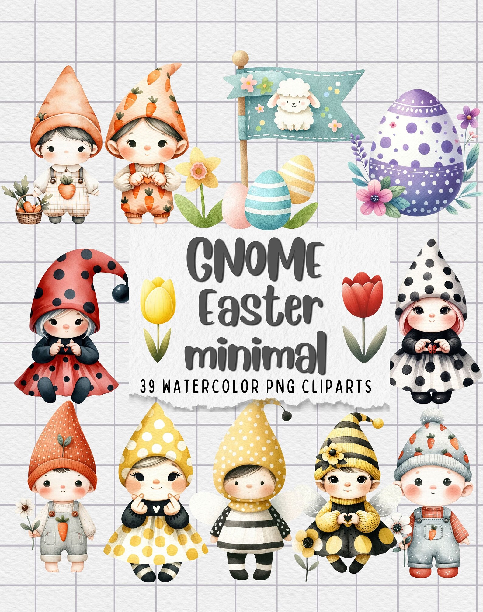 Adorable Easter Gnome Clipart Collection,easter Gnome Minimal, Perfect ...