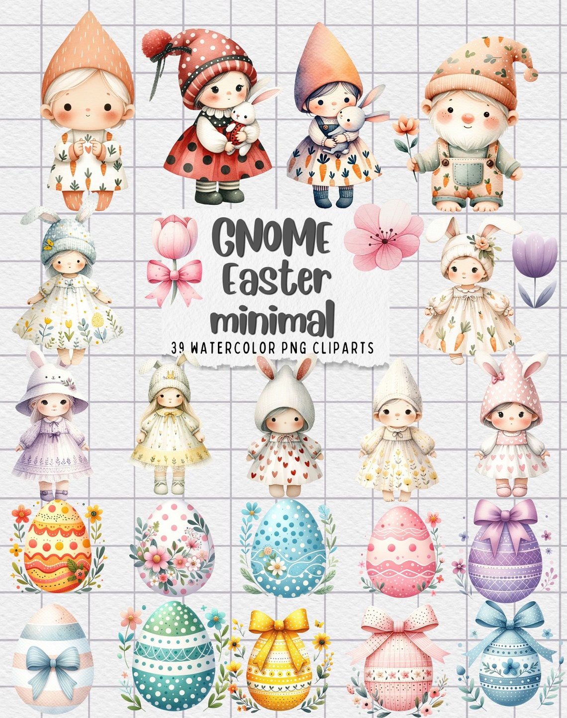 Adorable Easter Gnome Clipart Collection,easter Gnome Minimal, Perfect ...