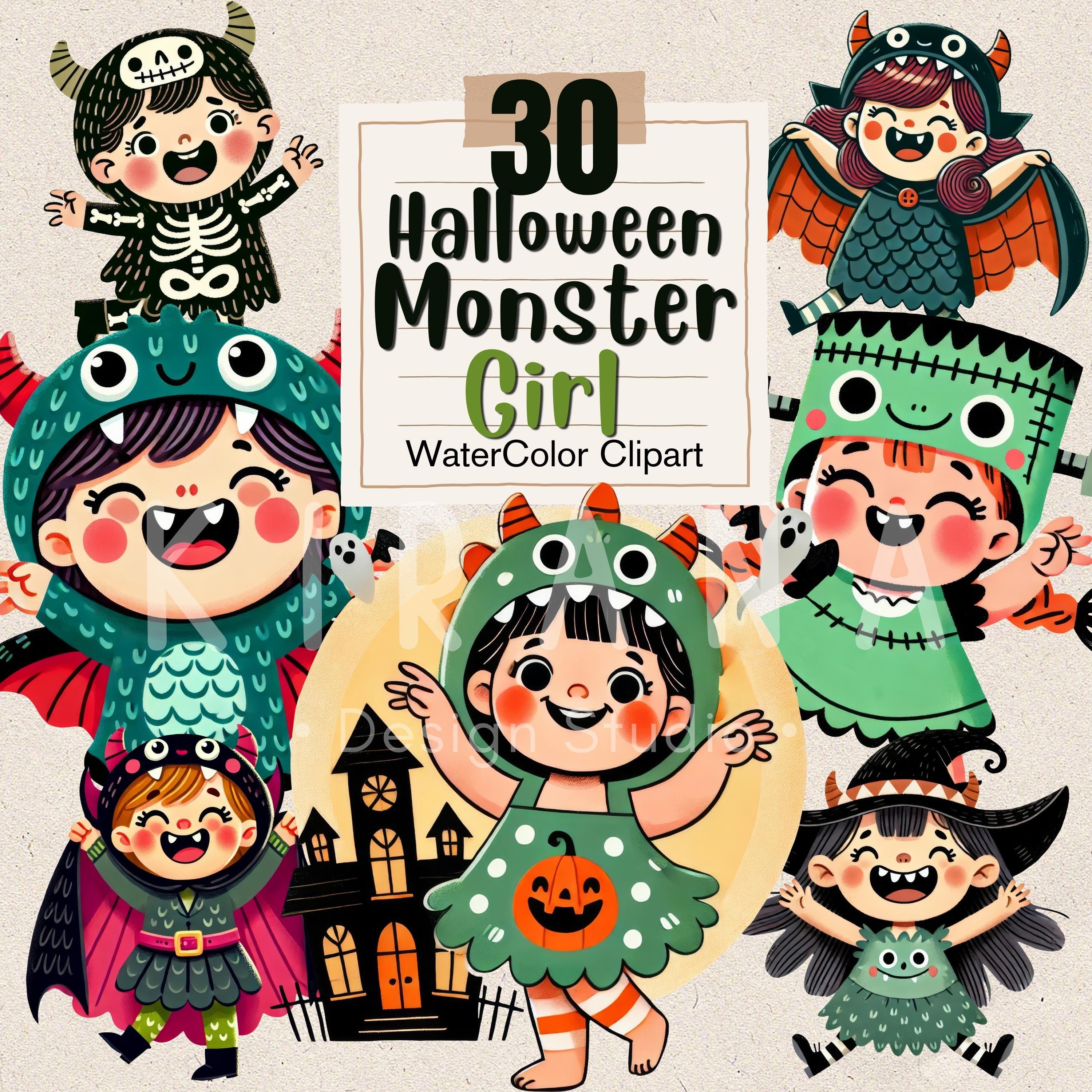 Halloween Monster Girl PNG Clipart Bundle | Cute & Spooky Kids Costumes ...