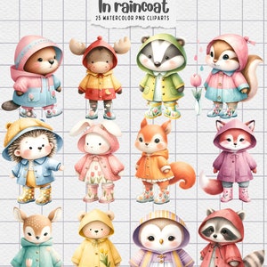 Rainy Day Buddies : Adorable Animals in Raincoats Clipart Set ...