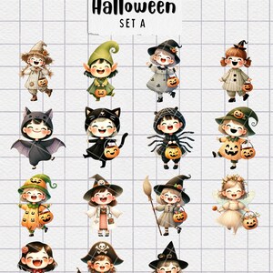 Halloween Little Girl Clipart Set A Cute Cartoon Characters, Digital ...