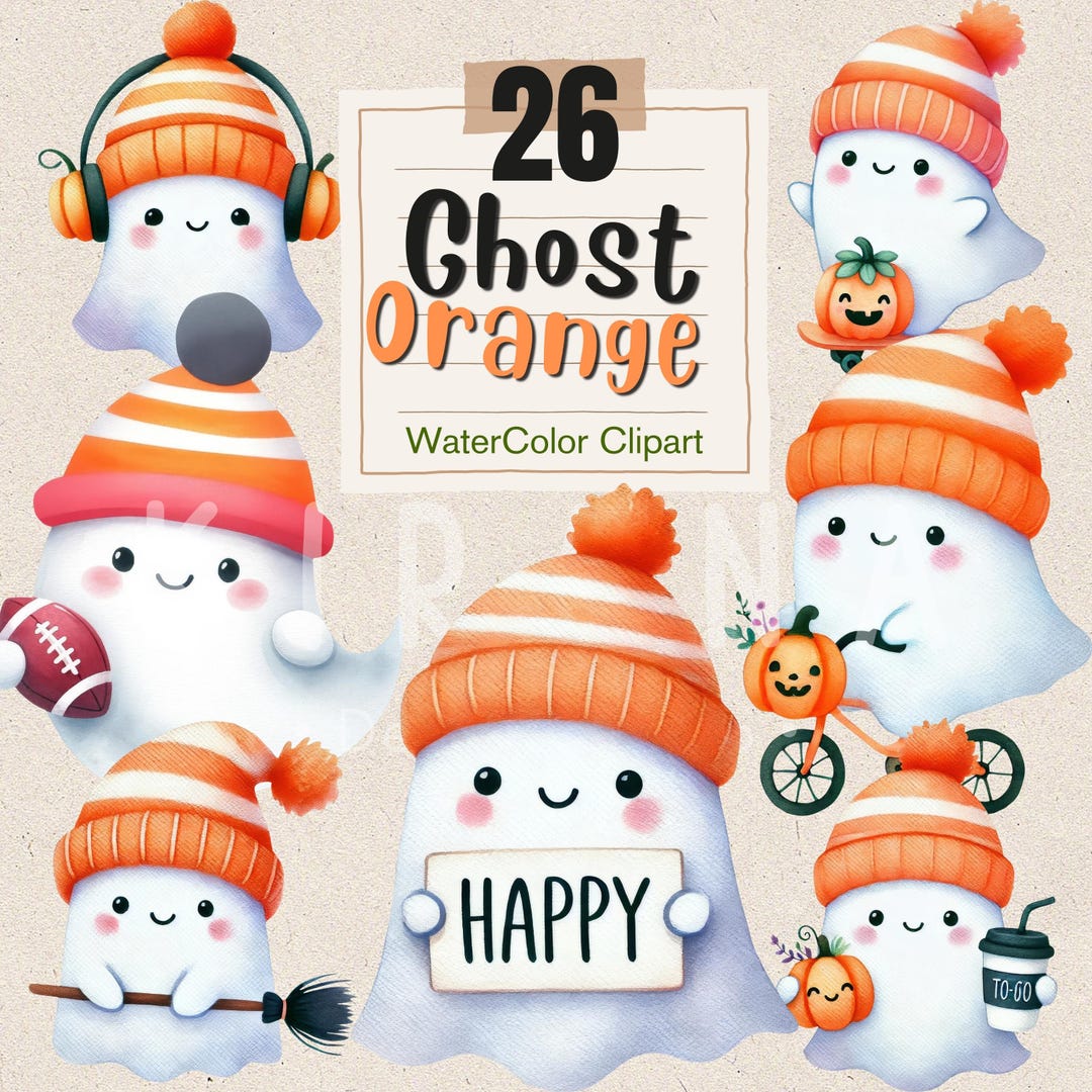 Cute Halloween Ghost Clipart | 26 PNG Elements | Kawaii Fall Digital ...