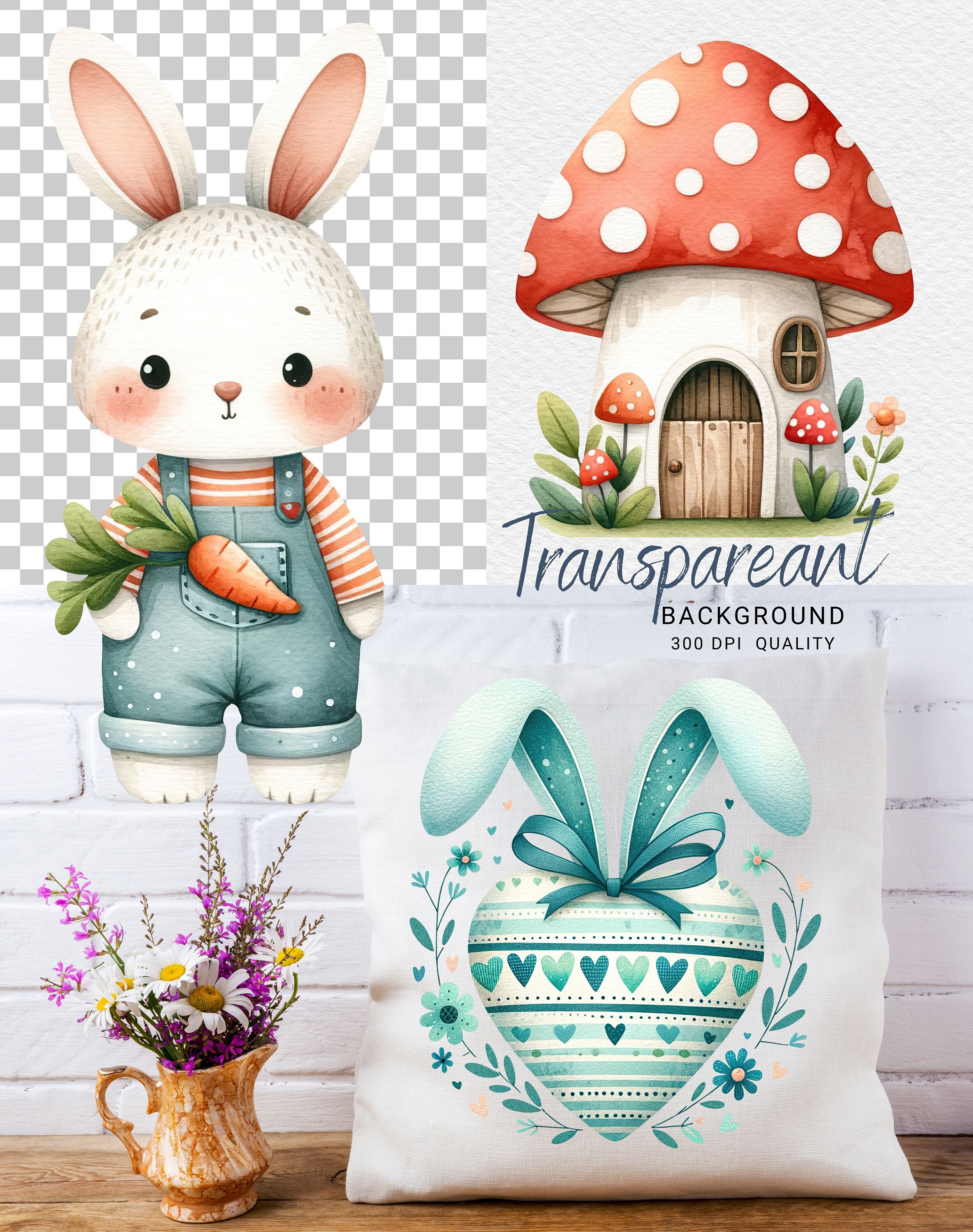 Charming Easter Bunny Clipart Set 39 Whimsical PNG Images for ...