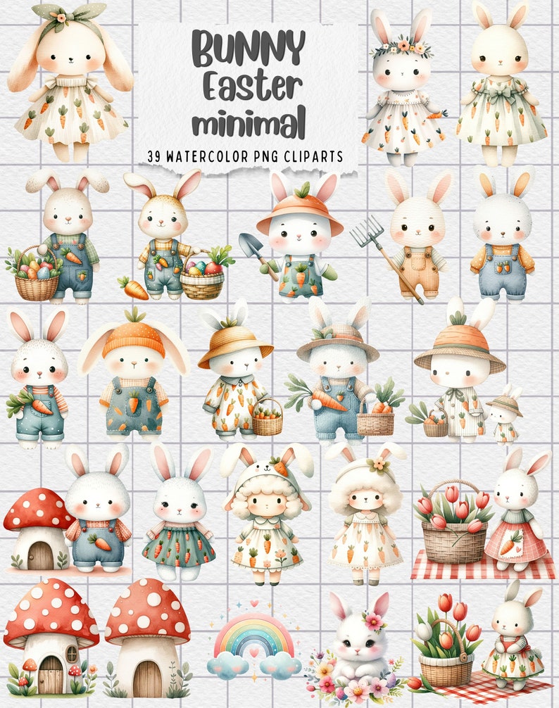 Charming Easter Bunny Clipart Set 39 Whimsical PNG Images for ...