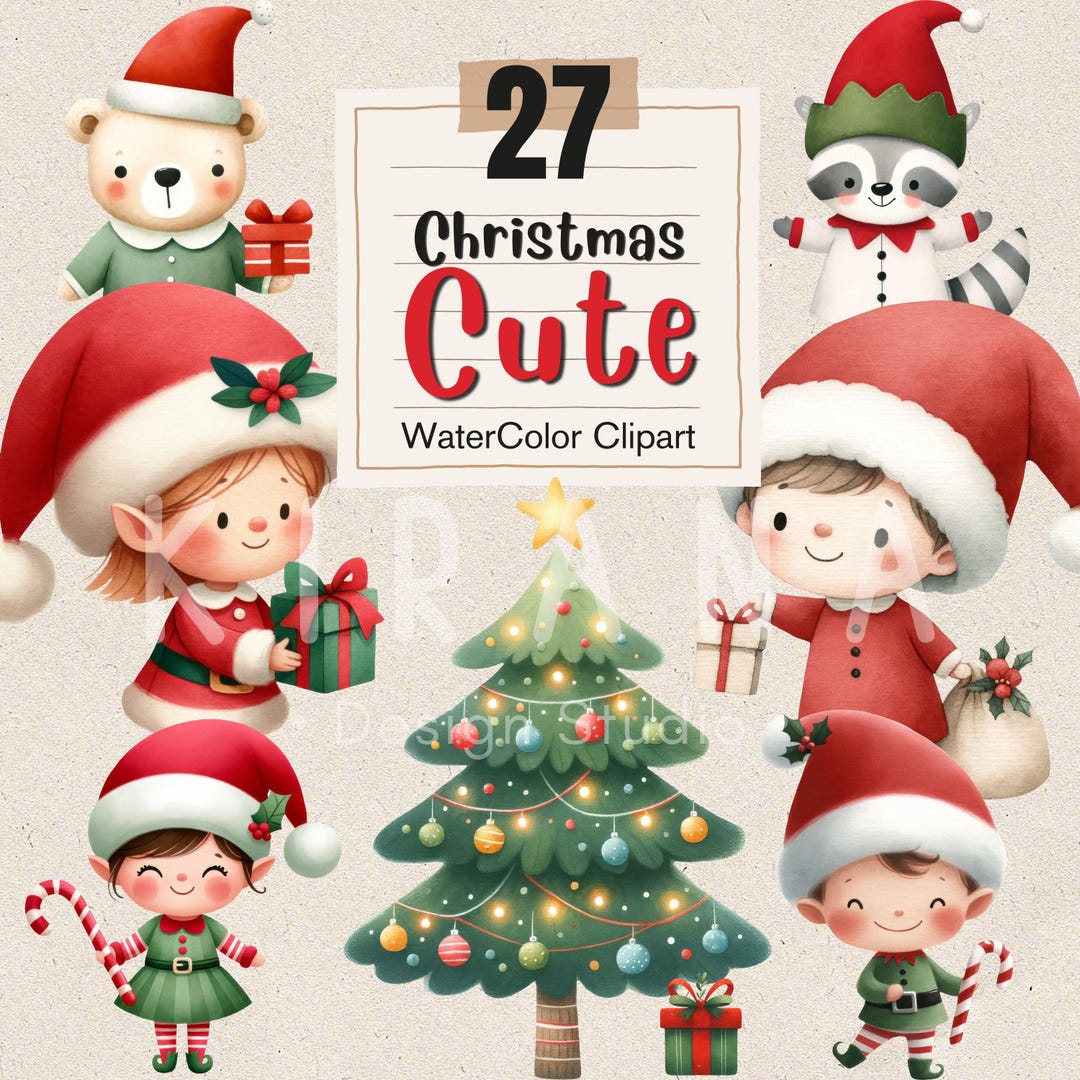 Christmas Set A Clipart - 27 Cute Watercolor Pngs | Watercolor Clipart ...