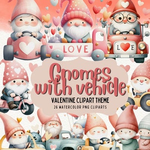 Cute Gnome With Vehicle | Gnome Valentine Watercolor | Clipart for Kids ...