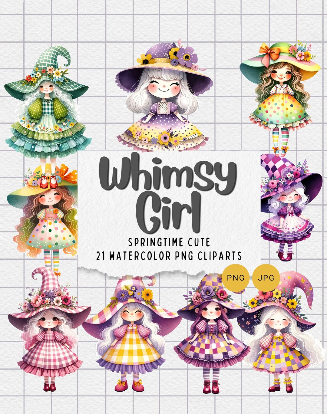 Enchanted Spring Girls Clipart - 21 Whimsical Watercolor Pngs | Gnome ...