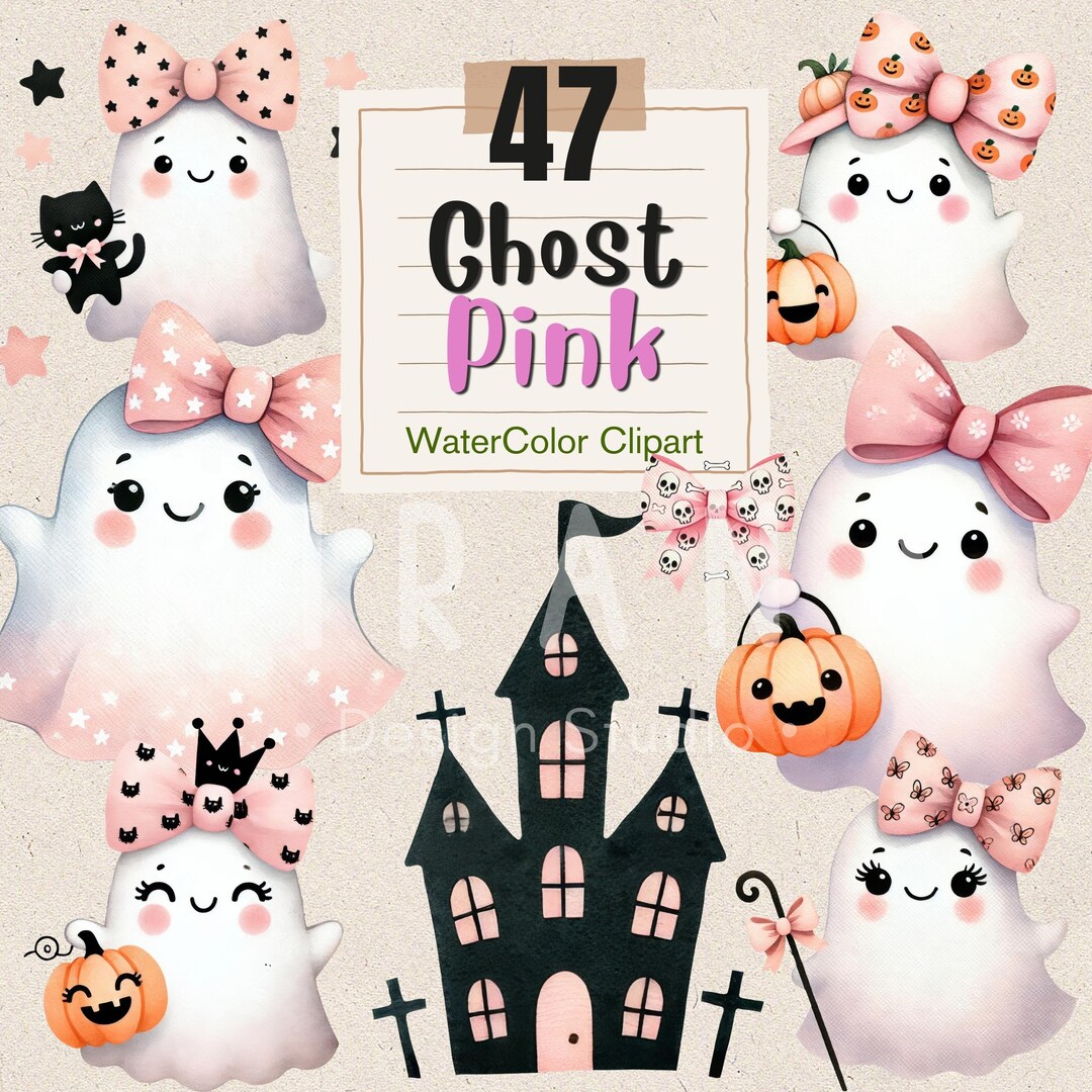 Cute Halloween Ghost Clipart Bundle | Ghost Pink | Holiday PNG Images ...