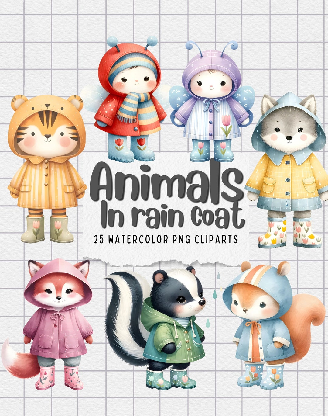 Rainy Day Buddies : Adorable Animals in Raincoats Clipart Set ...
