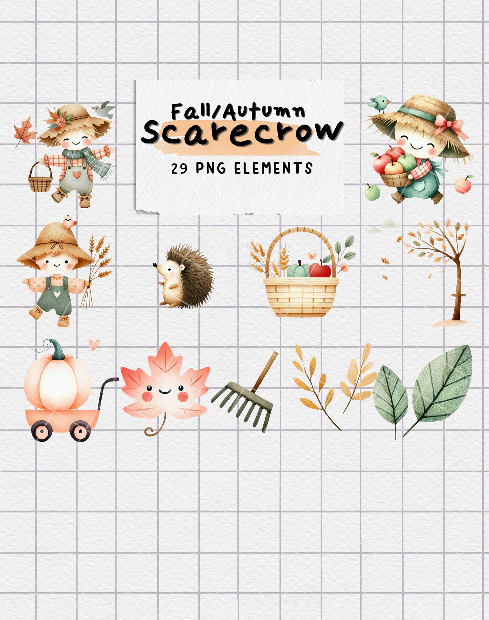 Happy Scarecrow Harvest Clipart Fall Fun PNG Harvest PNG Images Kawaii ...