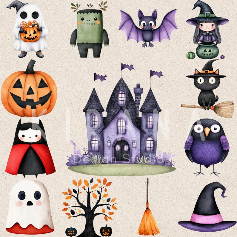 Halloween Clipart Set - 27 PNG Elements, Spooky Cute Halloween ...