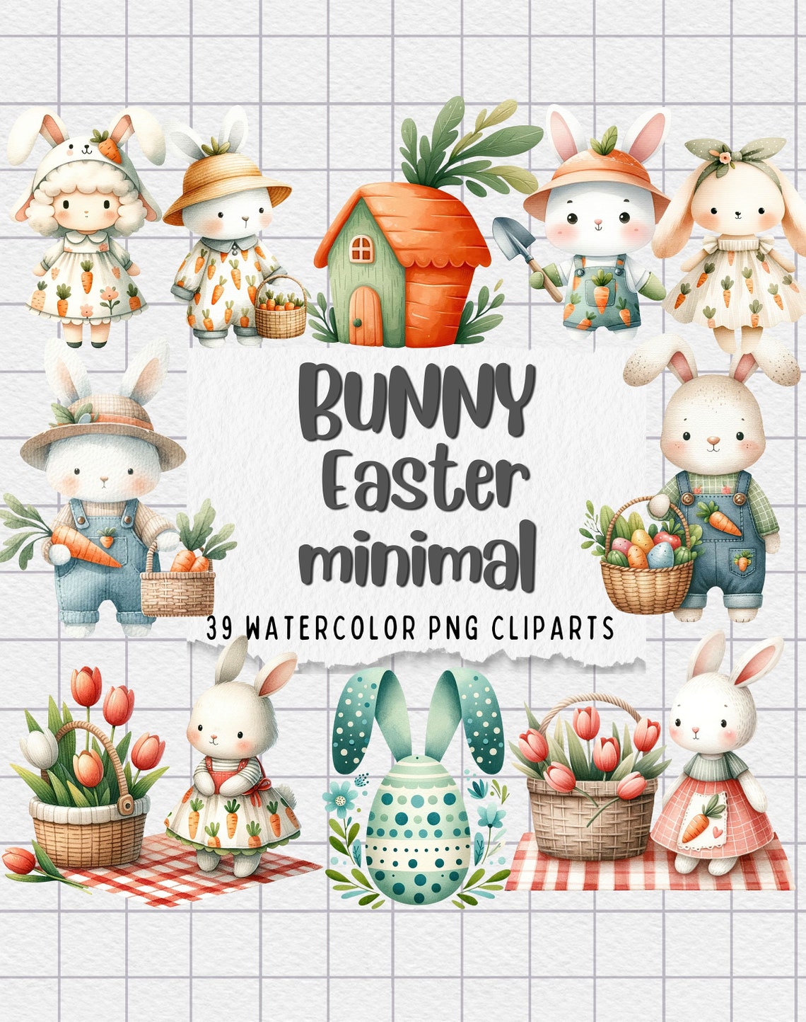 Charming Easter Bunny Clipart Set 39 Whimsical PNG Images for ...