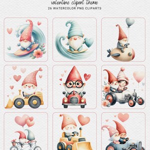 Cute Gnome With Vehicle | Gnome Valentine Watercolor | Clipart for Kids ...