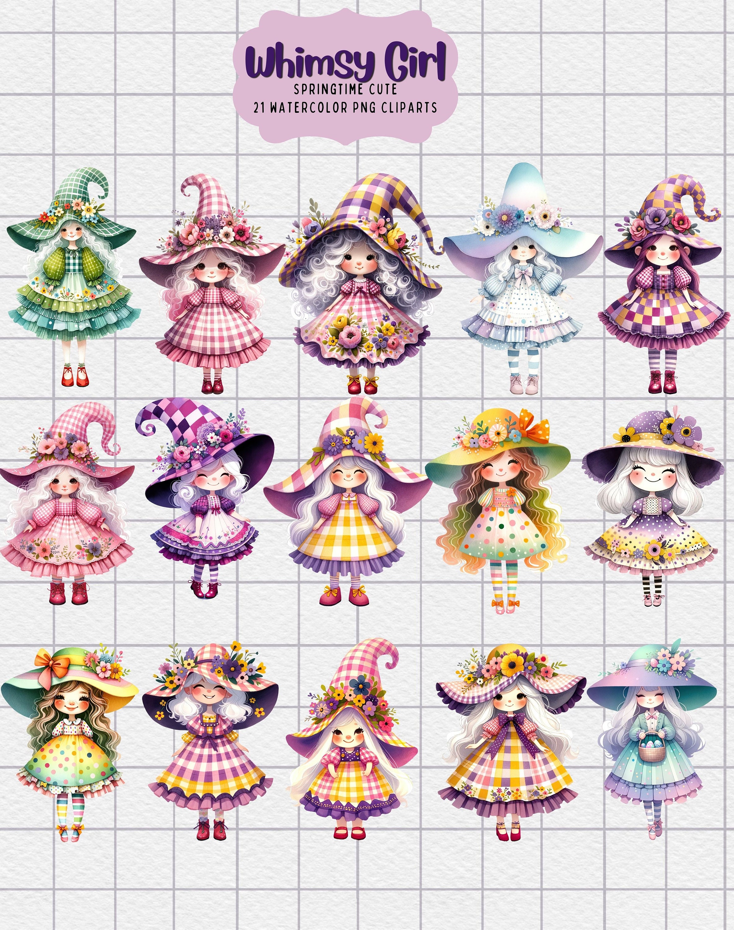 Enchanted Spring Girls Clipart - 21 Whimsical Watercolor Pngs | Gnome ...