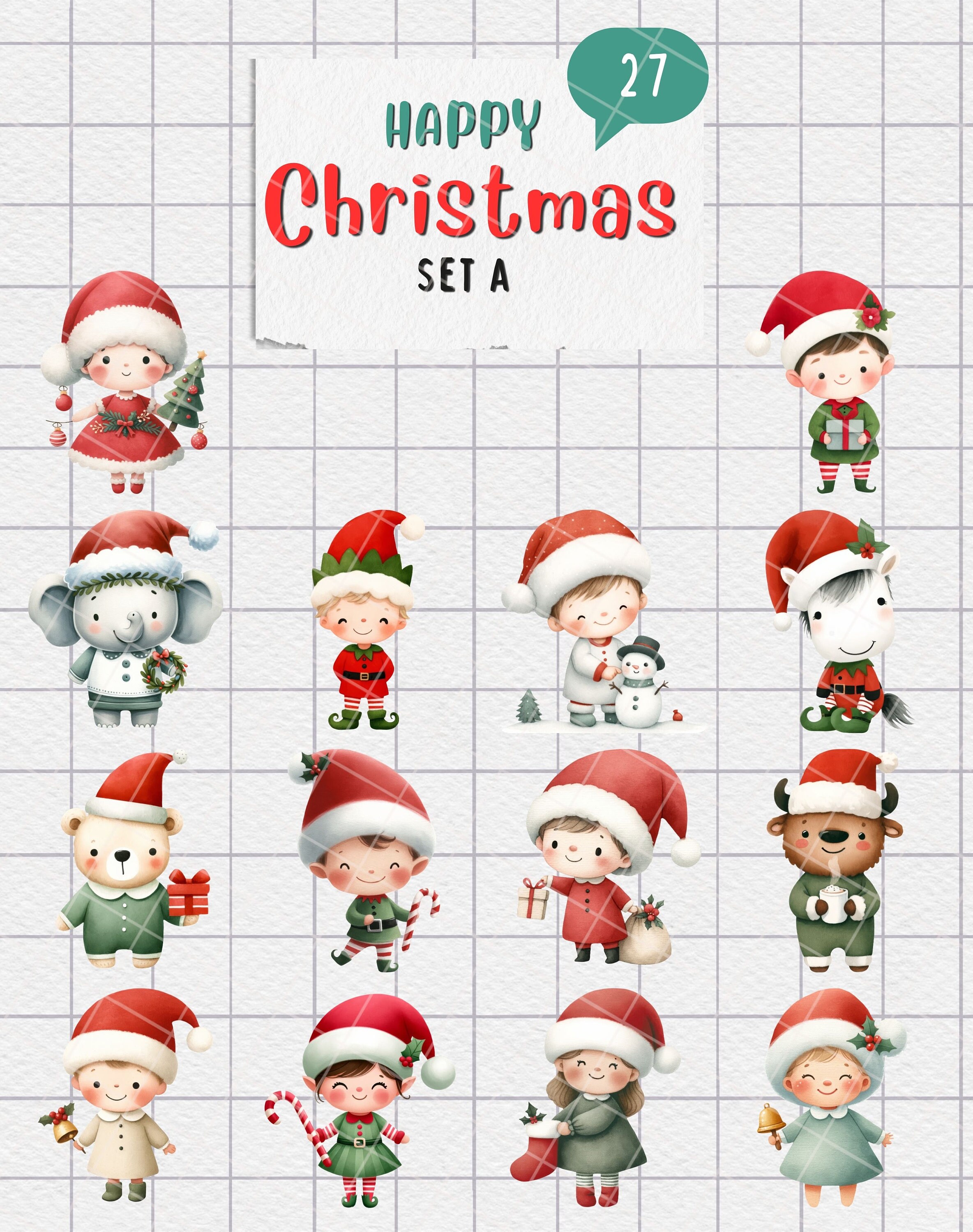 Christmas Set A Clipart 27 Cute Watercolor Pngs Watercolor Clipart ...