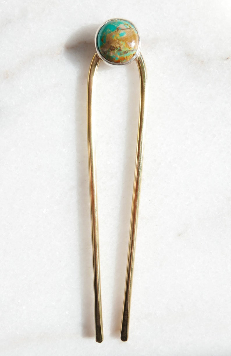 Nevada 8 Turquoise Hair Pin, Southwestern Hair Pin, Sterling Silver ...