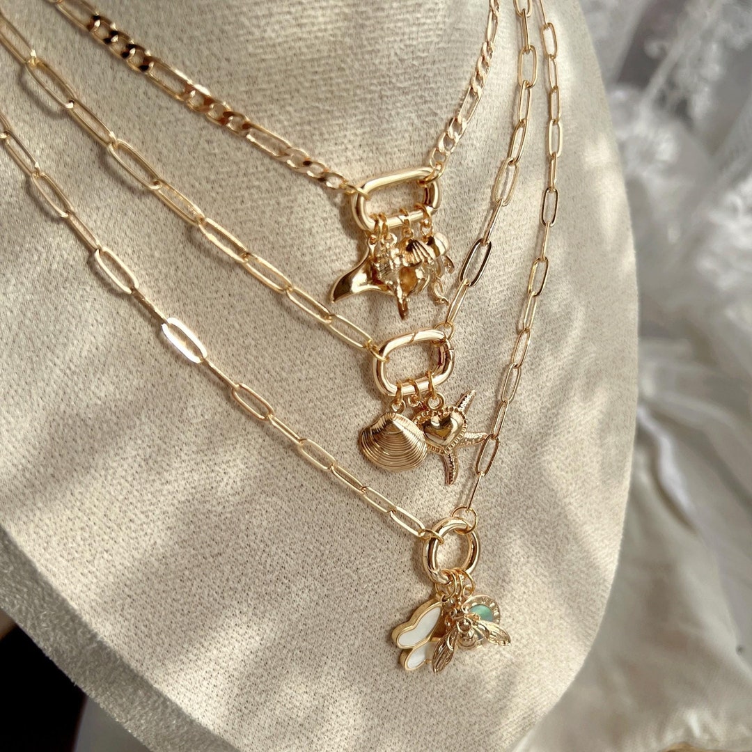 Custom Multi Charms Necklaces for Women, Gold Carabiner Necklace ...