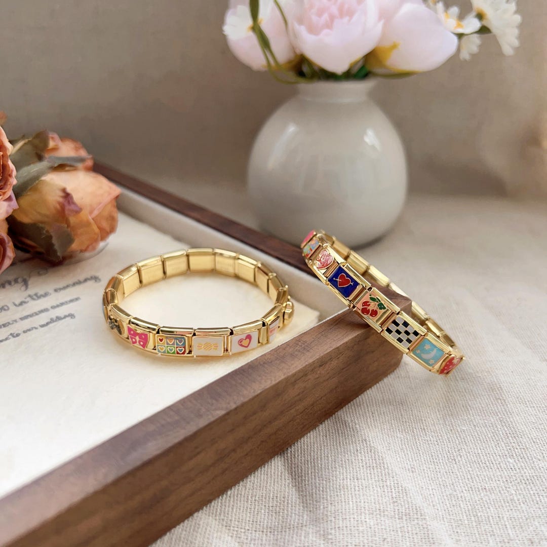 Custom Italian Charm Bracelet, Streetwear Jewelry Gold, Vintage Charm ...