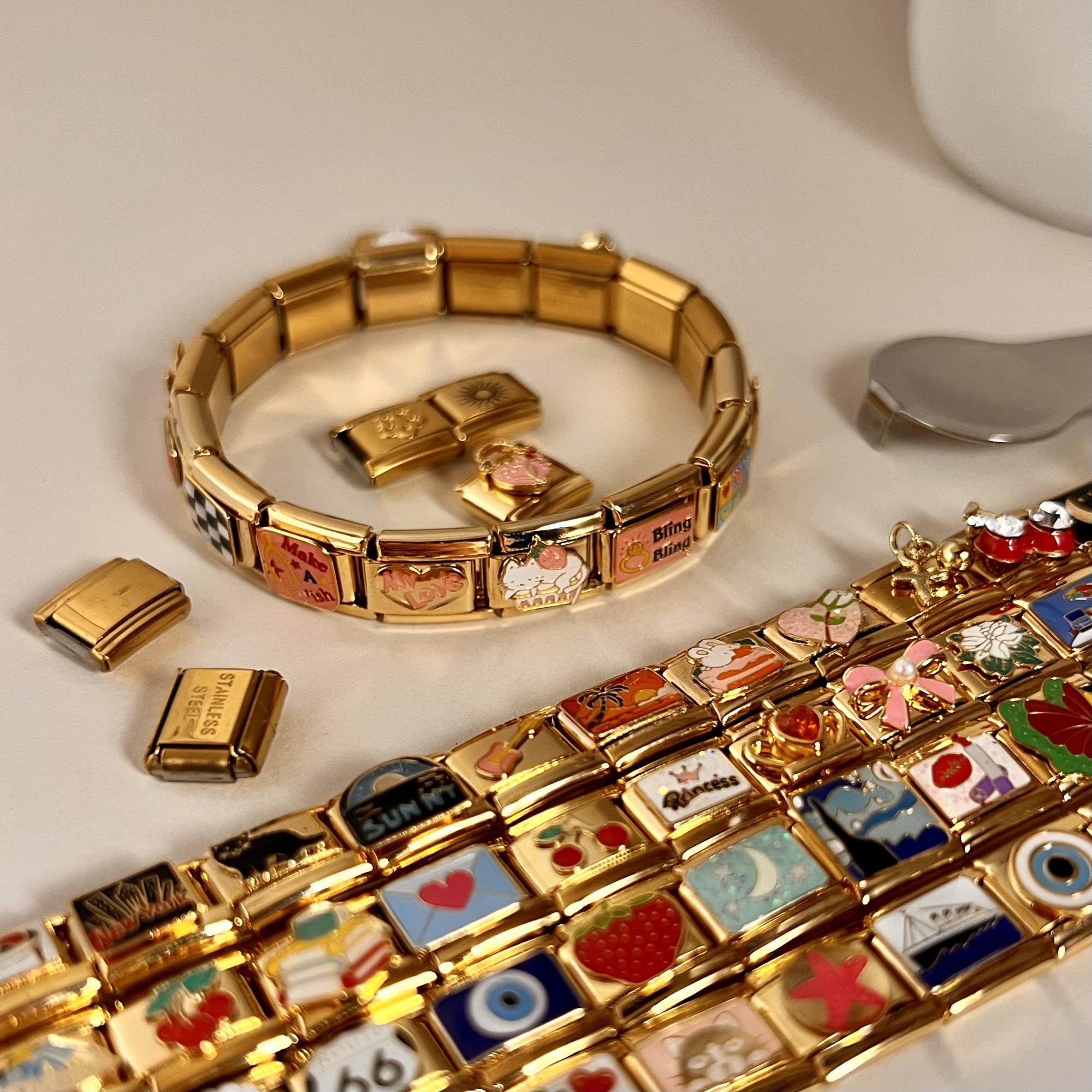 Italienisches Charm Armband, Gold Italien Charms Armband, Vintage Beste ...