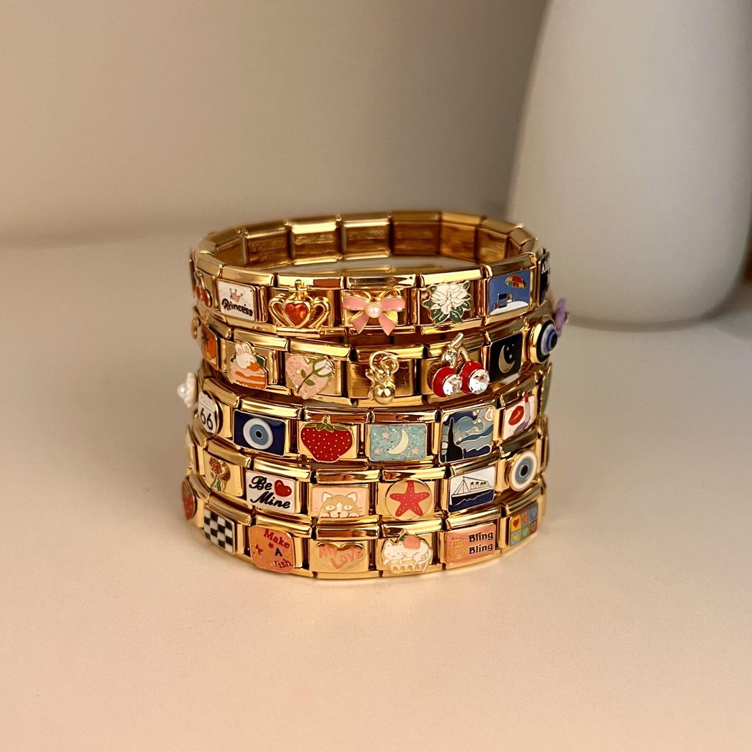 Custom Gold Italian Charm Bracelet, Vintage Mens Bracelet, Best Friend ...