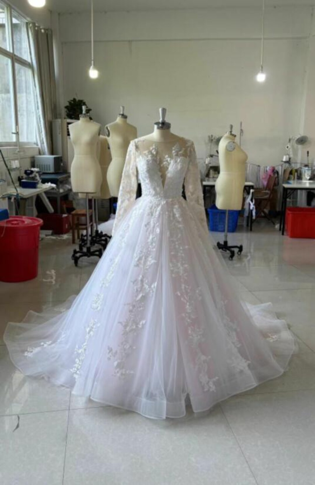 Light Pink Princess Wedding Dresses ,white Pink Bridal Gown ,long ...