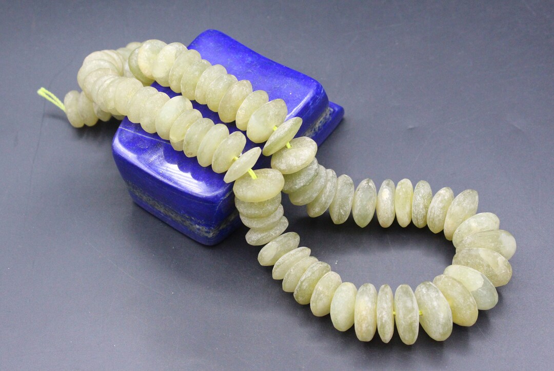 15" 1 String Afghan Jade Stone Rondo Beads - Green Jade Necklace ...