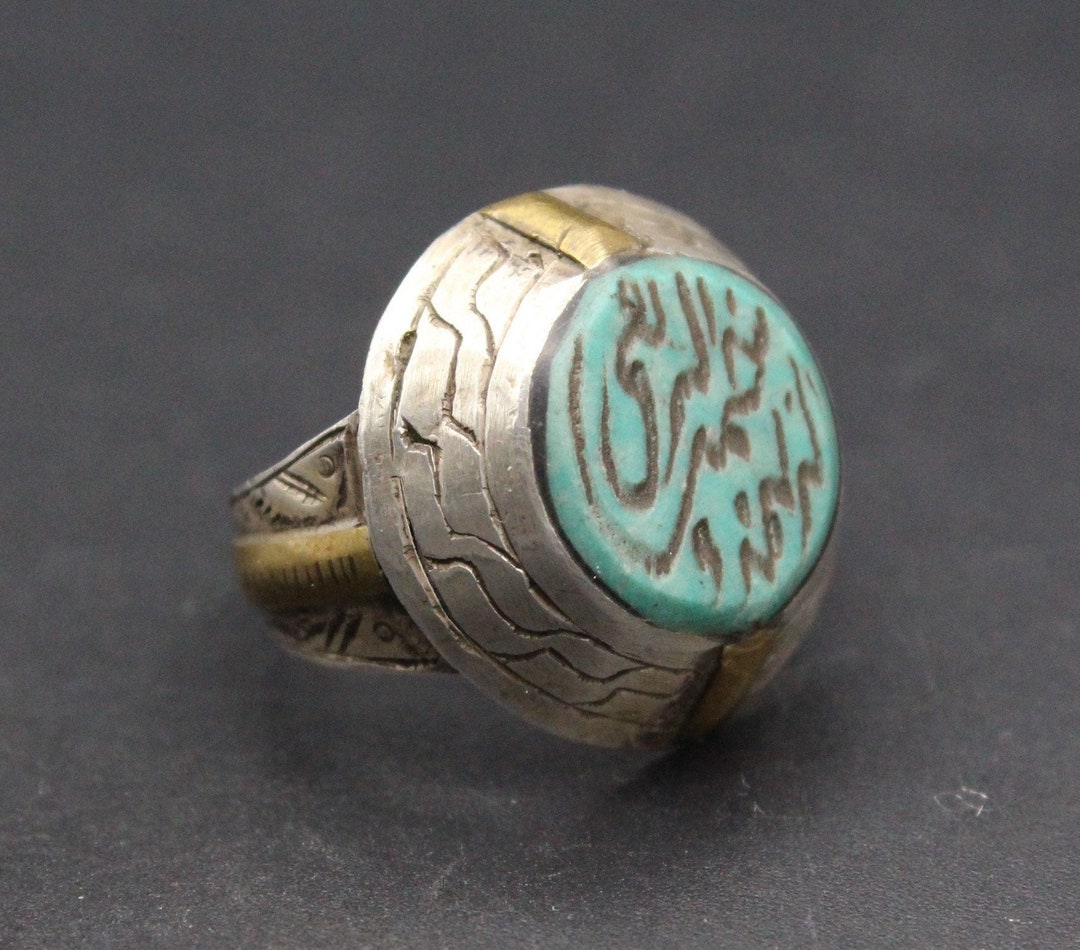 Afghan Silver Mughal Ring, Arabic Scripture Ring, Malachite Stone ...