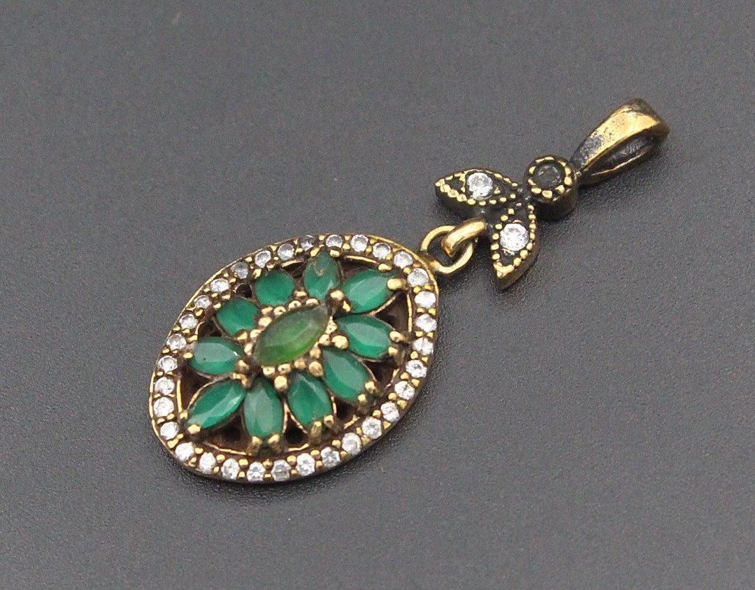 Turkish Sterling Silver & Bronze Pendant, Ottoman Jewelry, Tear-drop ...