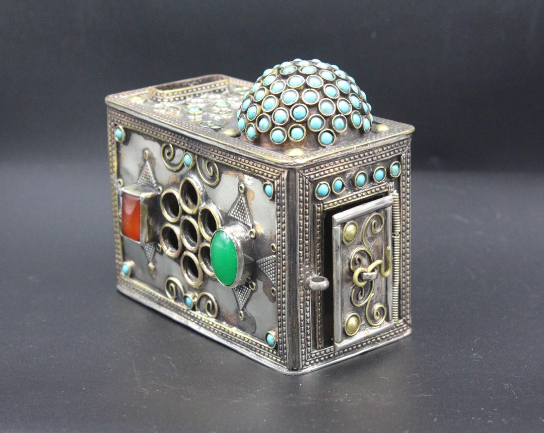 House Shape Tzedakah Money Box, Vintage Turkmen Money Box, Carnelian ...