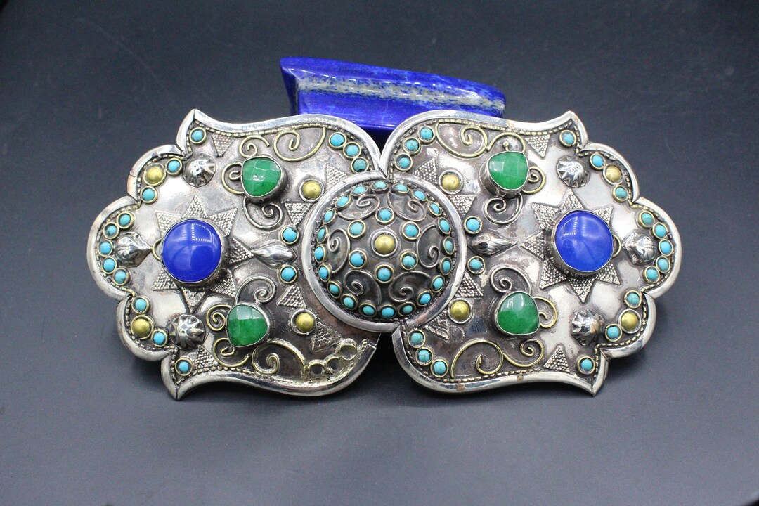 Turkmen Pair Wing Shape Belt Buckle, Turkmen Tribal Belt Buckle, Glass ...