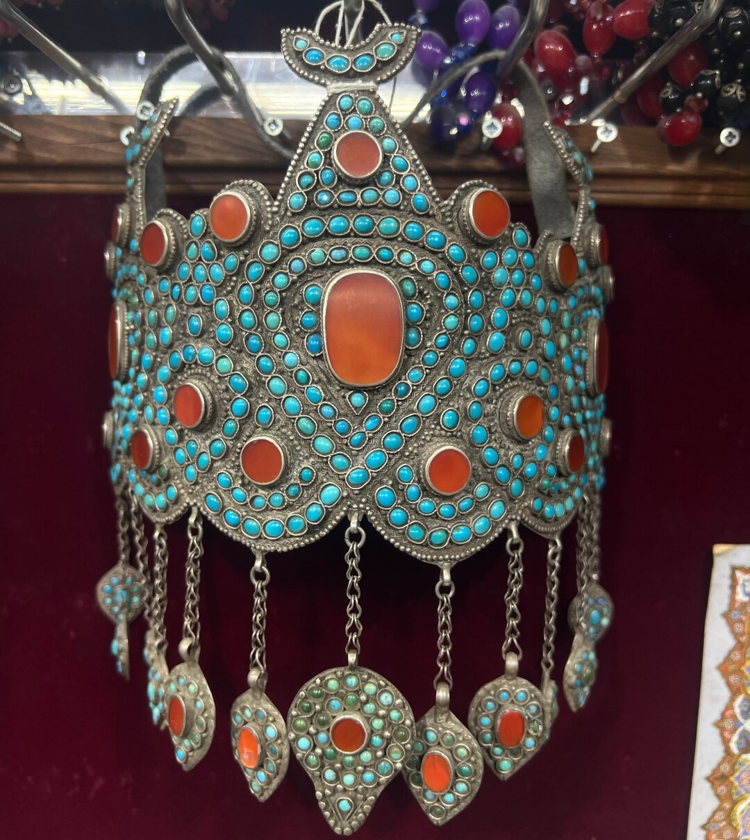Uzbek Traditional Silver Wedding Crown, Carnelian Stones & Turquoise ...