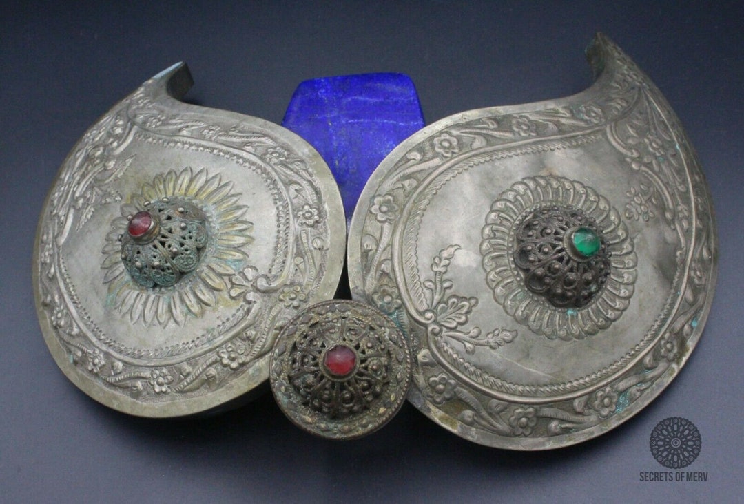 Ottoman Tribal Belt Buckle Pair: Silver Alloy Wing Shape With Glass ...